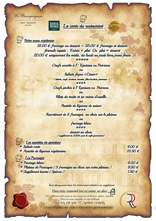 La carte du restaurant-Fr