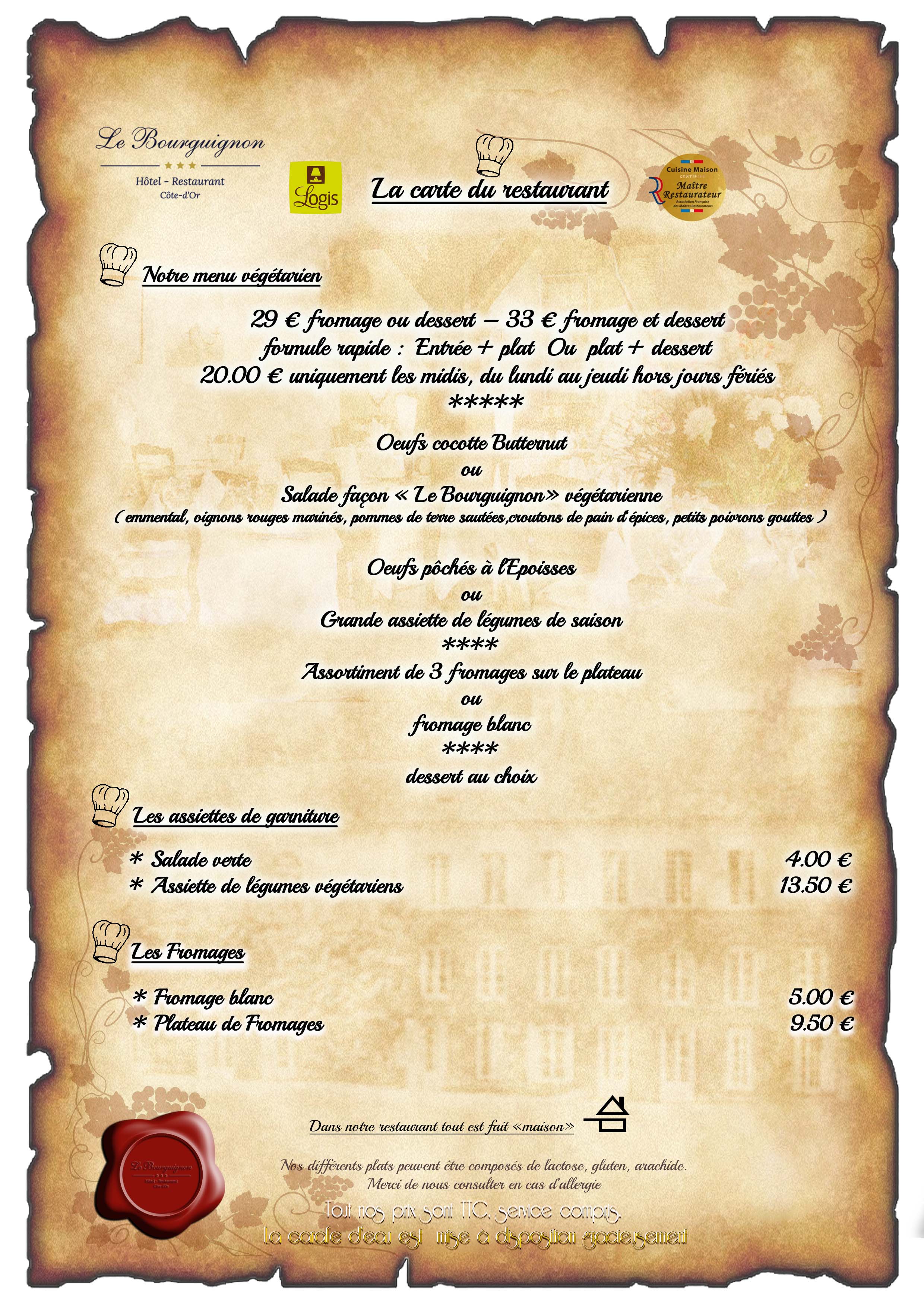 La carte du restaurant-Fr